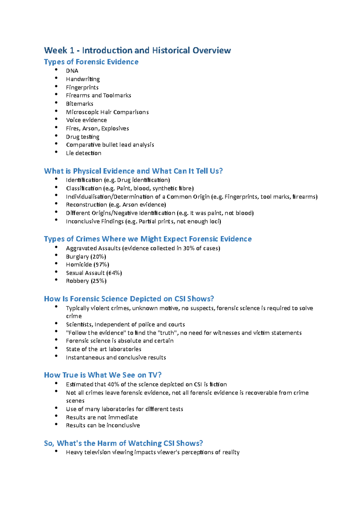 Lecture notes from Forensic Science and Criminal Justice CCJ217 for ...