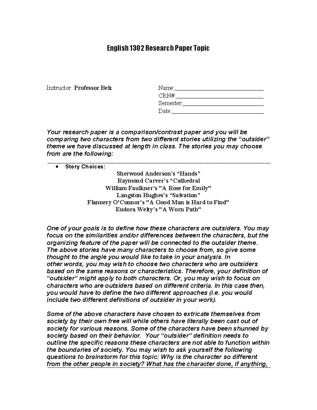 E1302 Research Paper Topic -6 - English 1302 Research Paper Topic ...