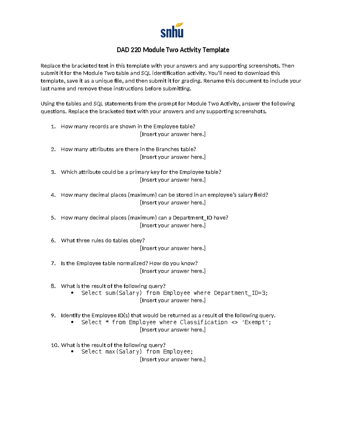 DAD 220 Module Two Activity Template - DAD 220 Module Two Activity Template Replace the ...