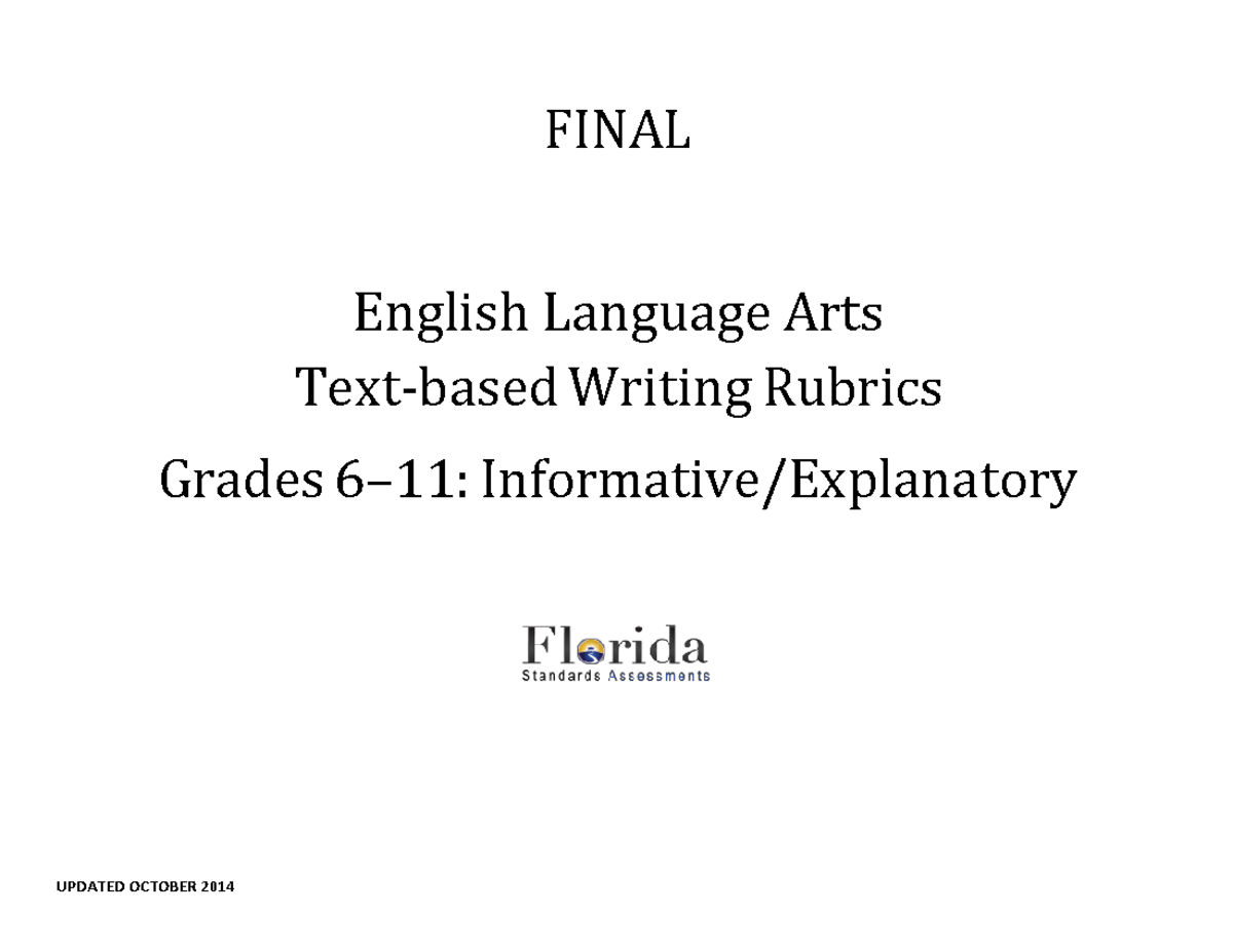 ELA Writing Rubric Grade 6 - UPDATED OCTOBER 2 014 FINAL English ...