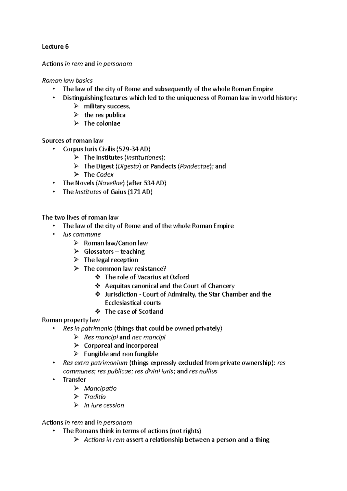 Lecture 6 301 - Lecture 6 Actions in rem and in personam Roman law ...