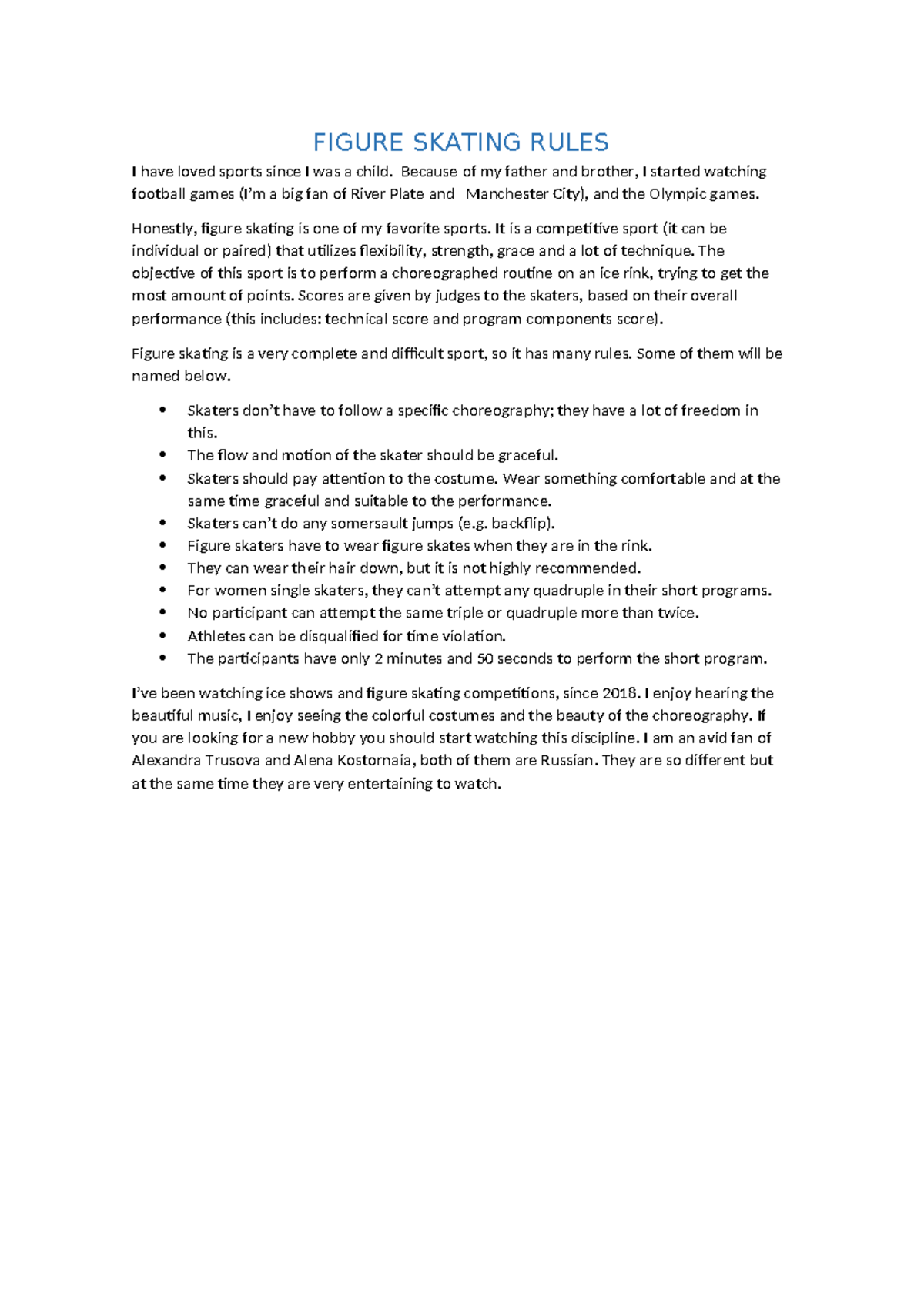 Figure Skating Rules - FIGURE SKATING RULES I have loved sports since I ...