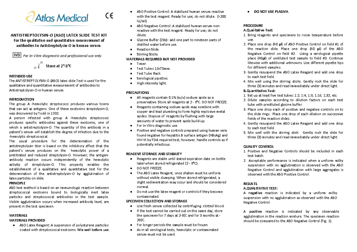 ASO latex Package Insert - ANTISTREPTOLYSIN-O (ASO) LATEX SLIDE TEST ...