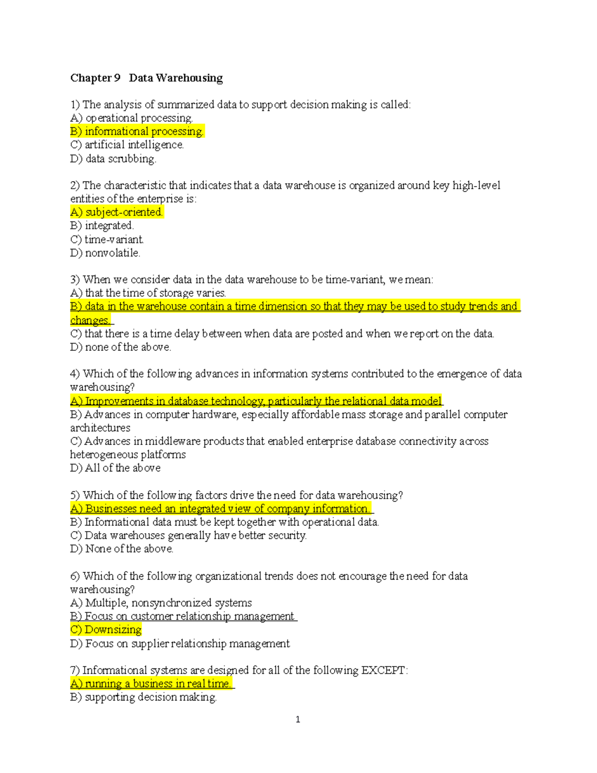 Ex 5a - graded assignments given by professor in every lecture - Chapter 9 Data Warehousing 1 ...