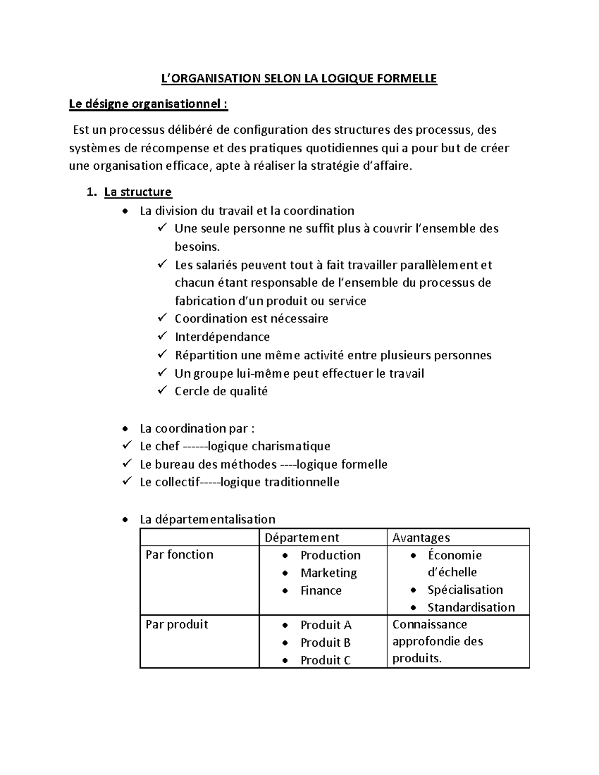 L'organisation selon la logique formelle - L’ORGANISATION SELON LA ...