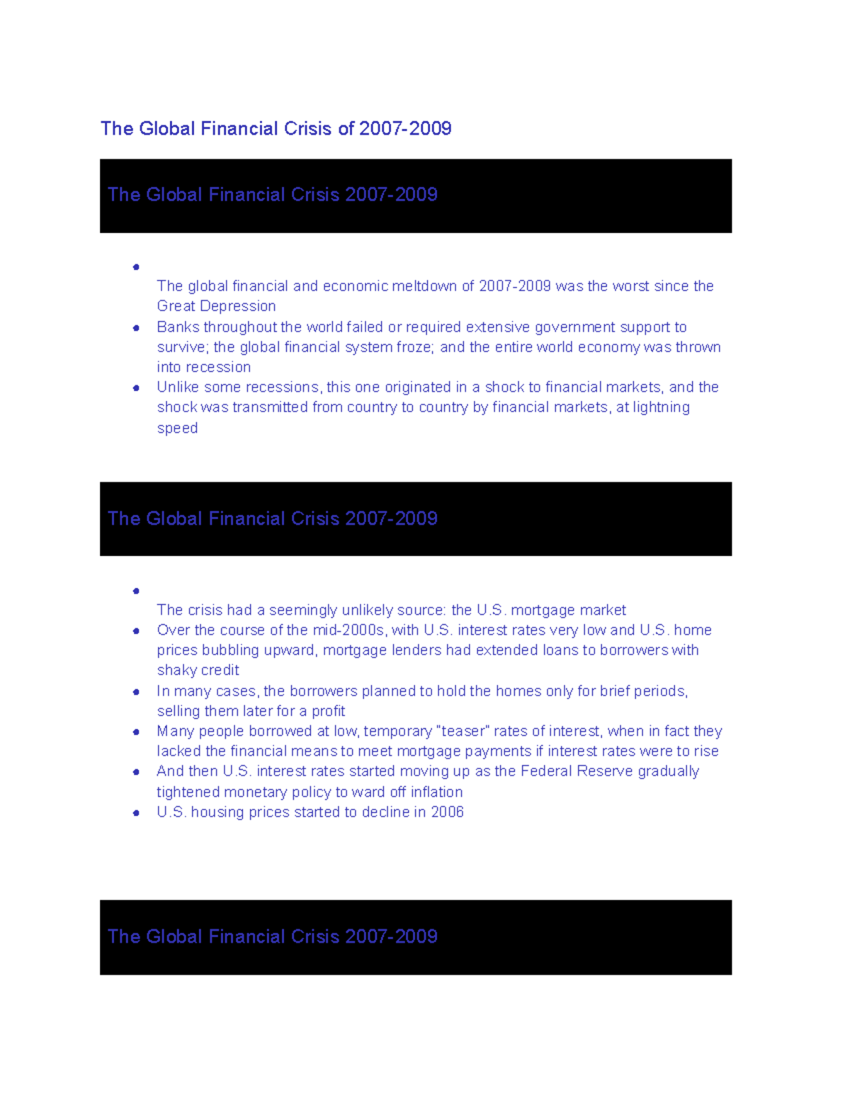 Econ 2182 Global Financial Crisis - The Global Financial Crisis of 2007 ...
