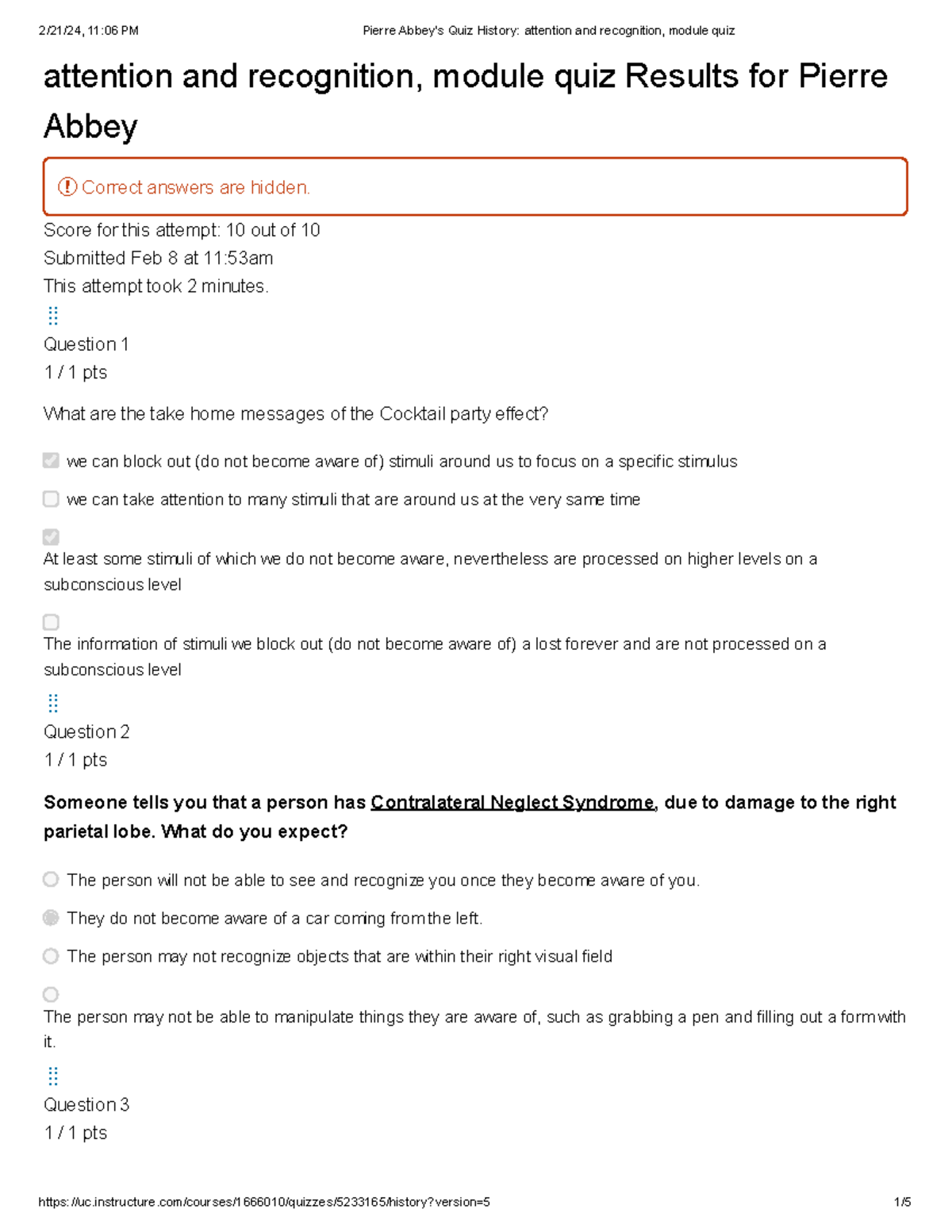 Quiz History attention and recognition module quiz - attention and ...
