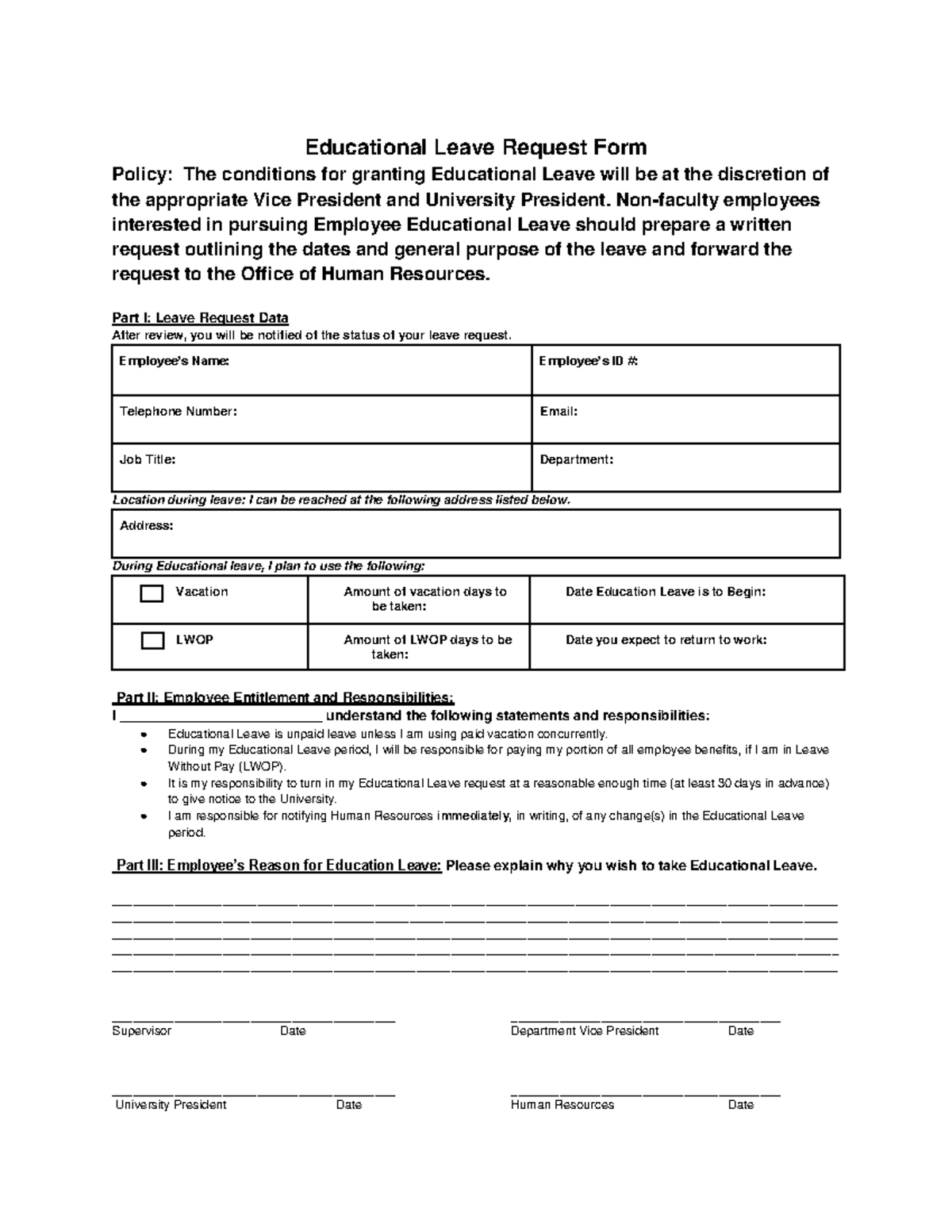 Educational Leave Request Form - Educational Leave Request Form Policy ...