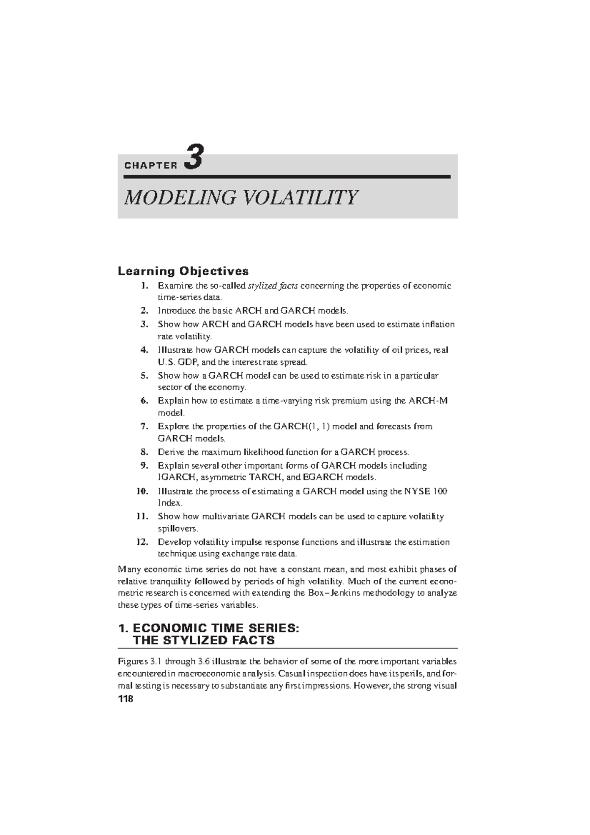Enders Cap 3 - C H A P T E R 3 MODELING VOLATILITY Learning Objectives Examine the so-called ...