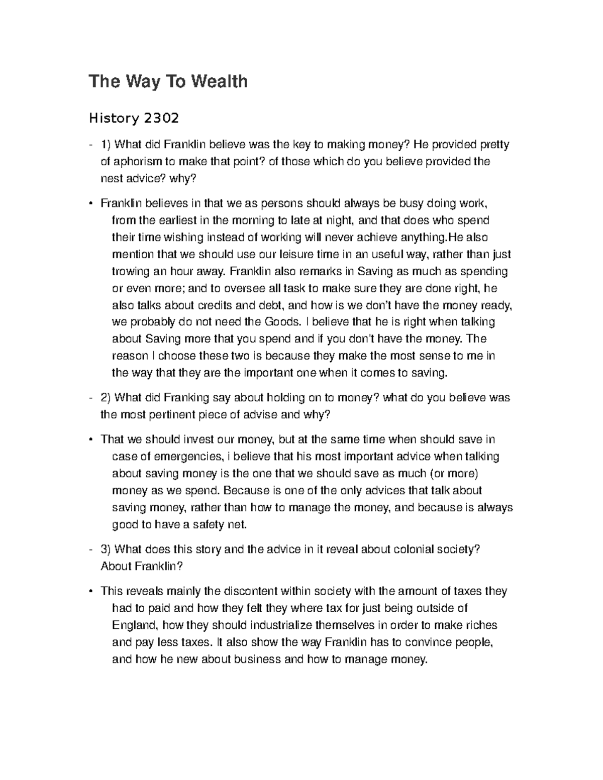 The Way To Wealth - Grade: 7 - The Way To Wealth History 2302 What did ...