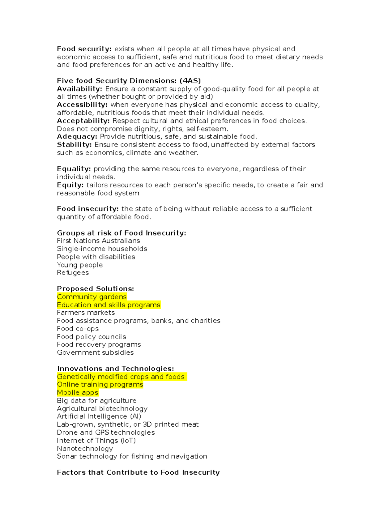 Food security - Five food Security Dimensions: (4AS) Availability ...