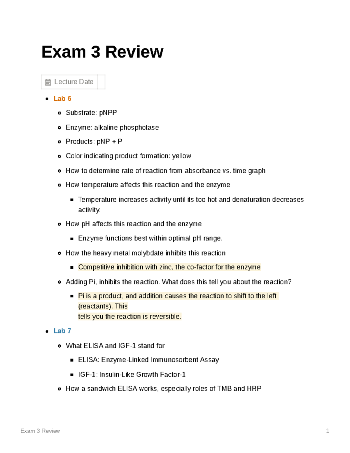 Exam 3 Review - Material of lab and lecture content covered in Exam 3 ...