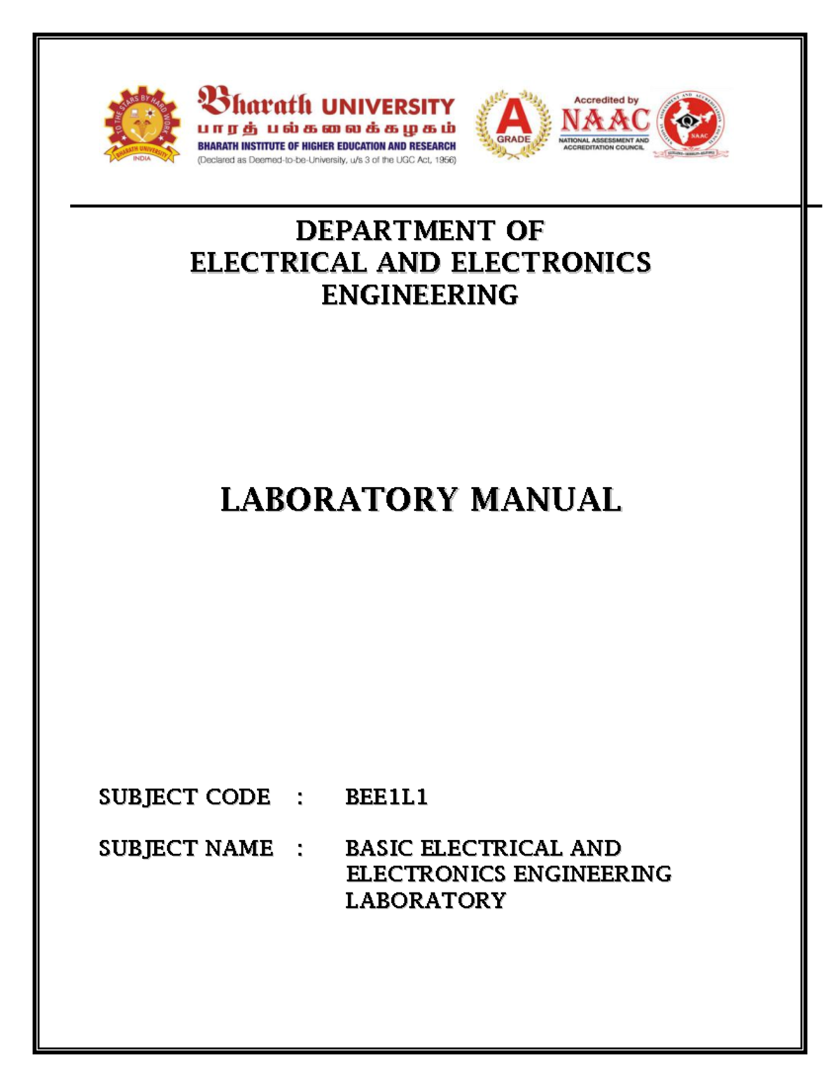 BEE 1L1(BEE & BEC) LAB Manual - DDEEPPAARRTTMMEENNTT OOFF ...