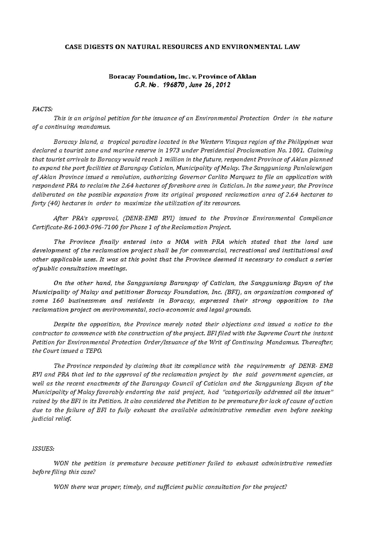 Scribd - Digest - CASE DIGESTS ON NATURAL RESOURCES AND ENVIRONMENTAL ...