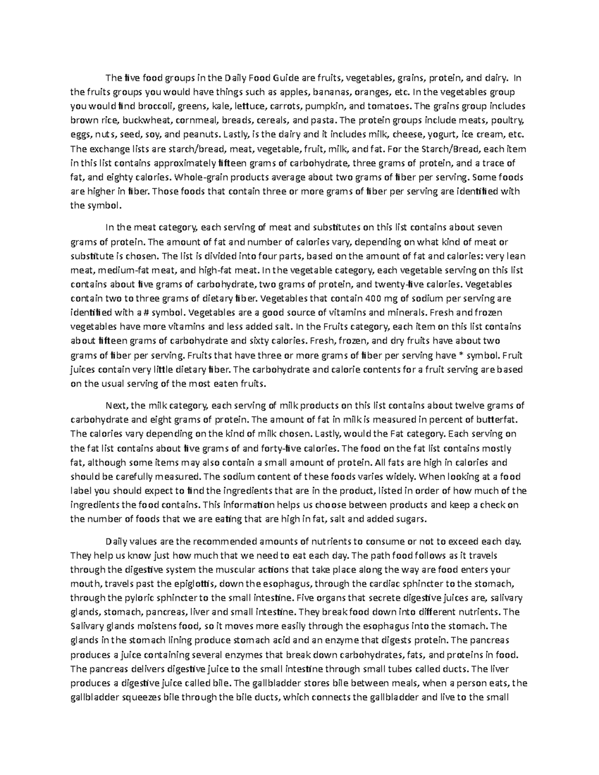 Week2 Nutrition Essay - The five food groups in the Daily Food Guide ...