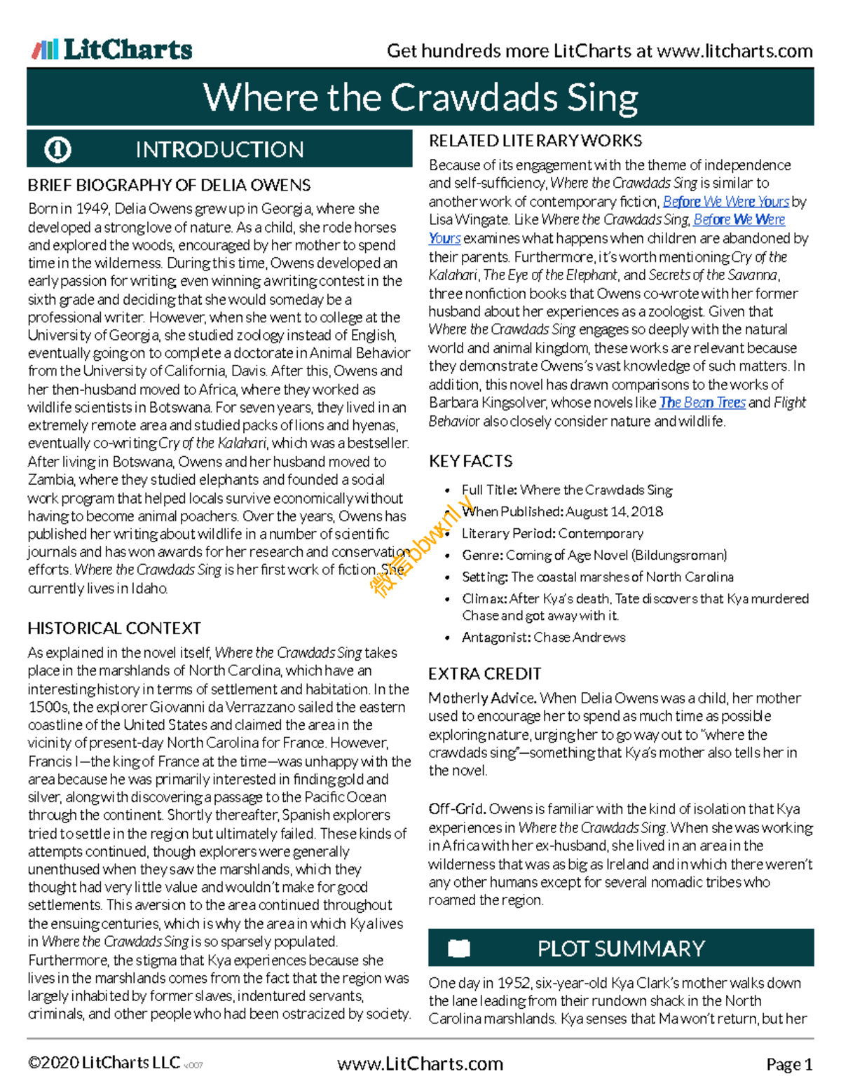 Where-the-Crawdads-Sing-Lit Chart 1 - Where the Crawdads Sing BRIEF ...