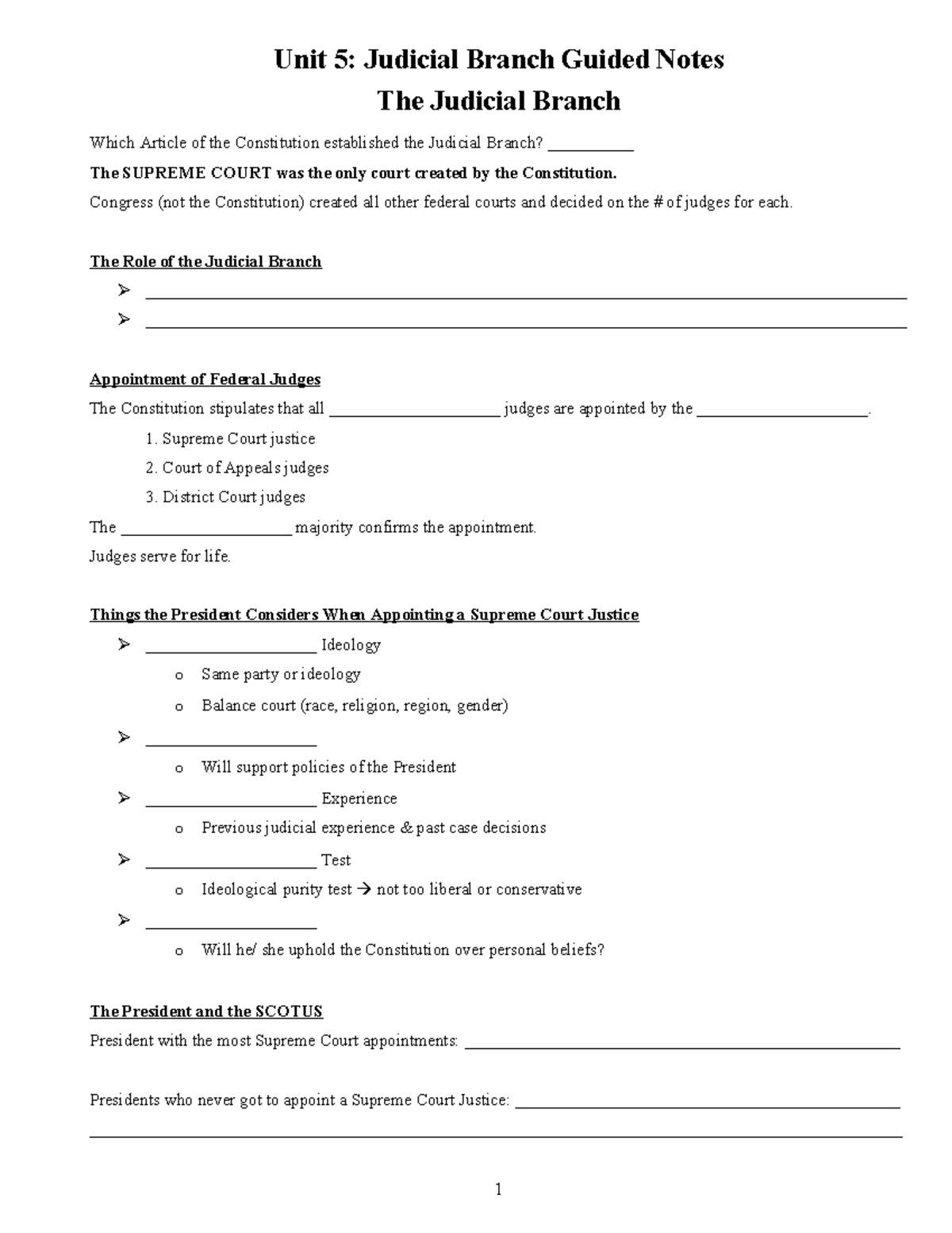 The judicial branch guided notes - The Judicial Branch Which Article of ...