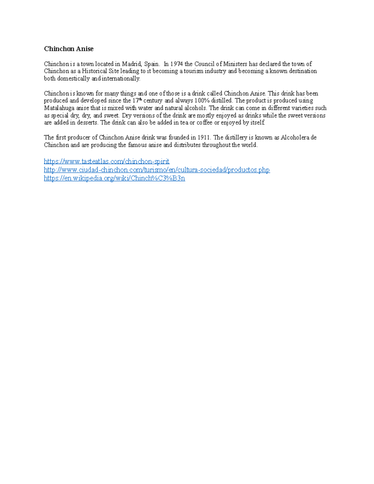 Chinchon Anise - Capstone map assignment - Chinchon Anise Chinchon is a ...