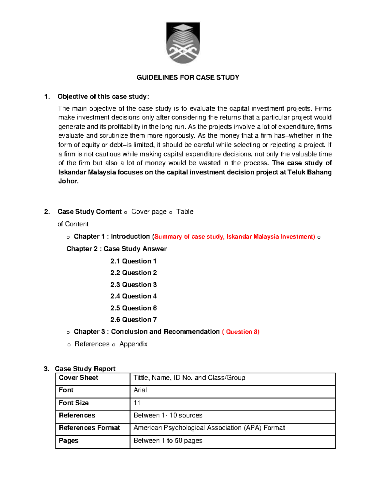 Garis Panduan CASE Study FIN537 FOR Students MAC 2024 - GUIDELINES FOR ...