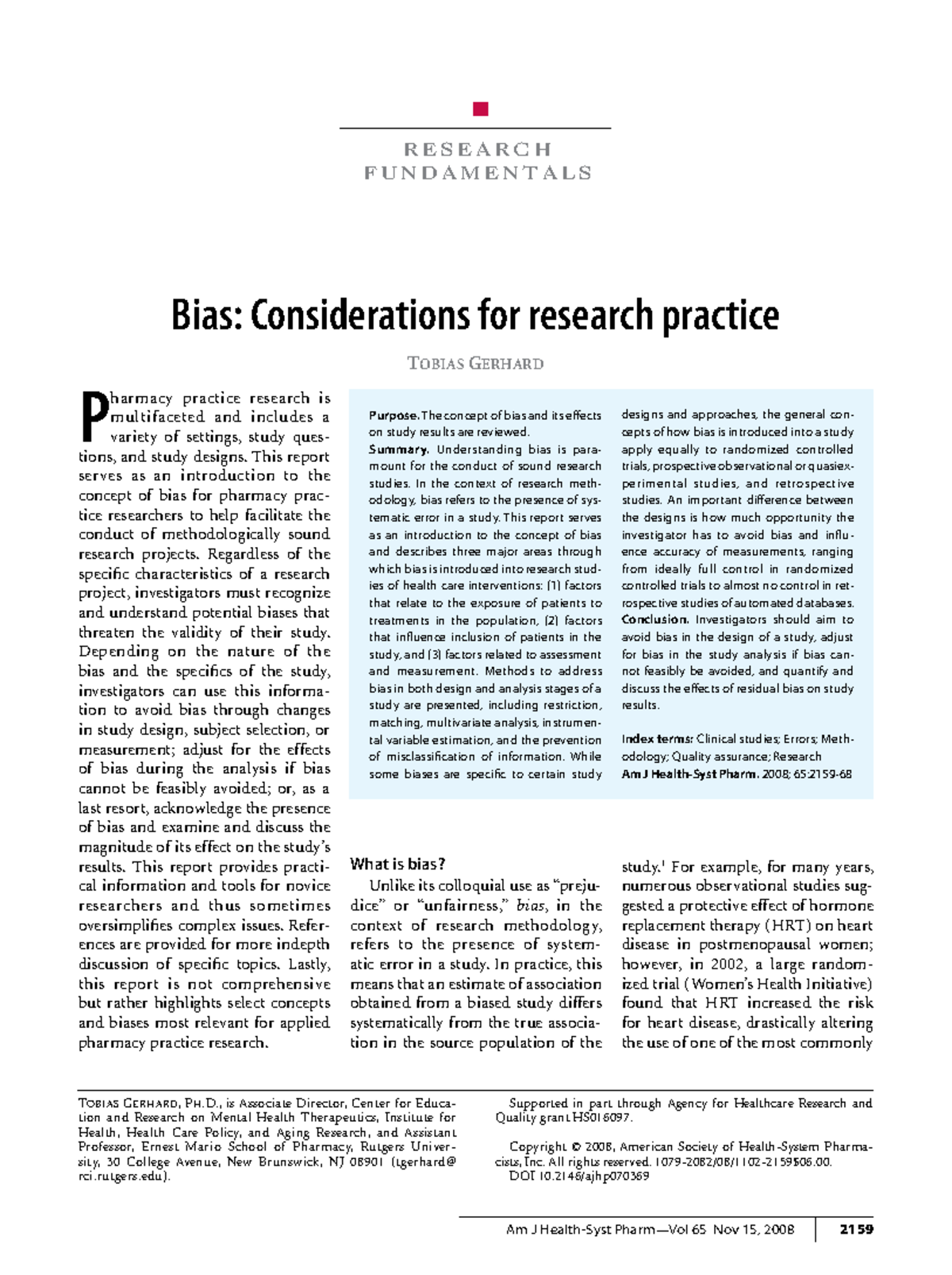 Validity and Bias Considerations in Research - R e s e a R c h f u n d ...