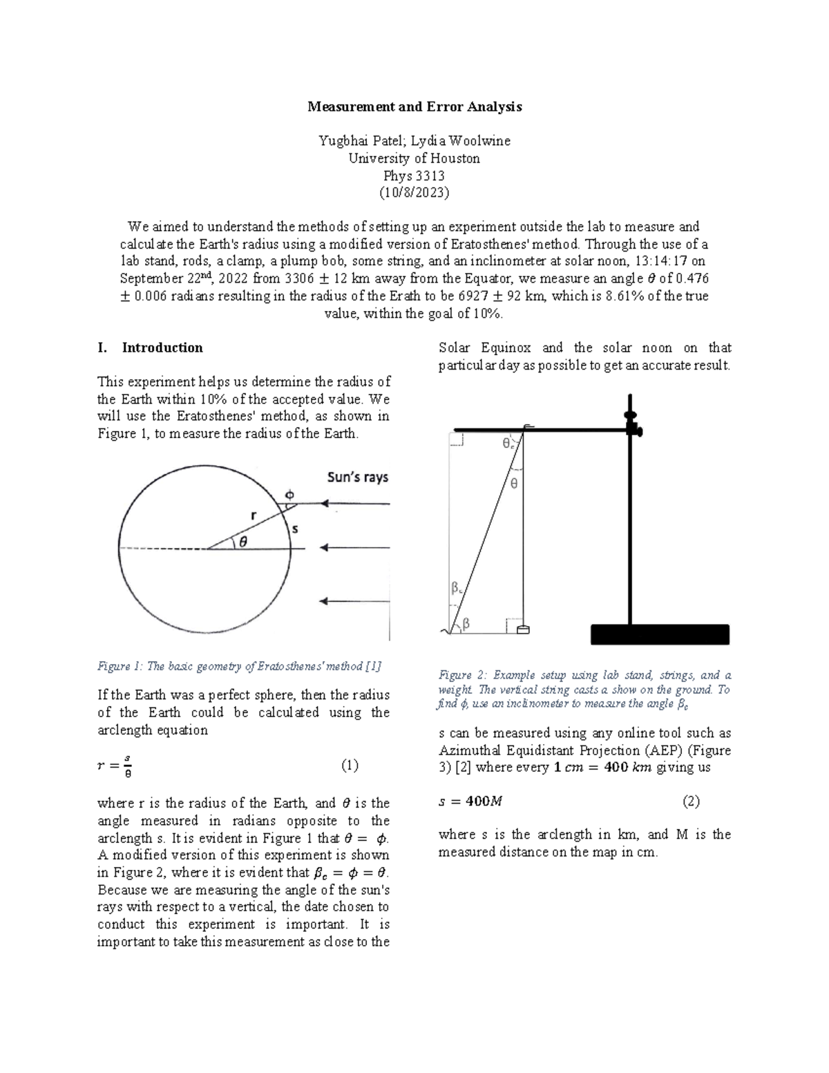 Lab Report 2 - Measurement and Error Analysis Yugbhai Patel; Lydia ...