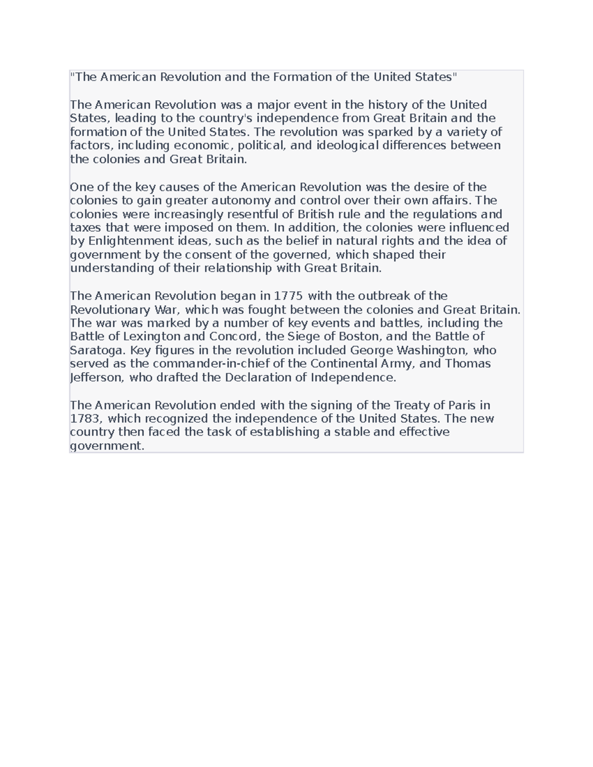 The American Revolution and the Formation of the United States - "The ...