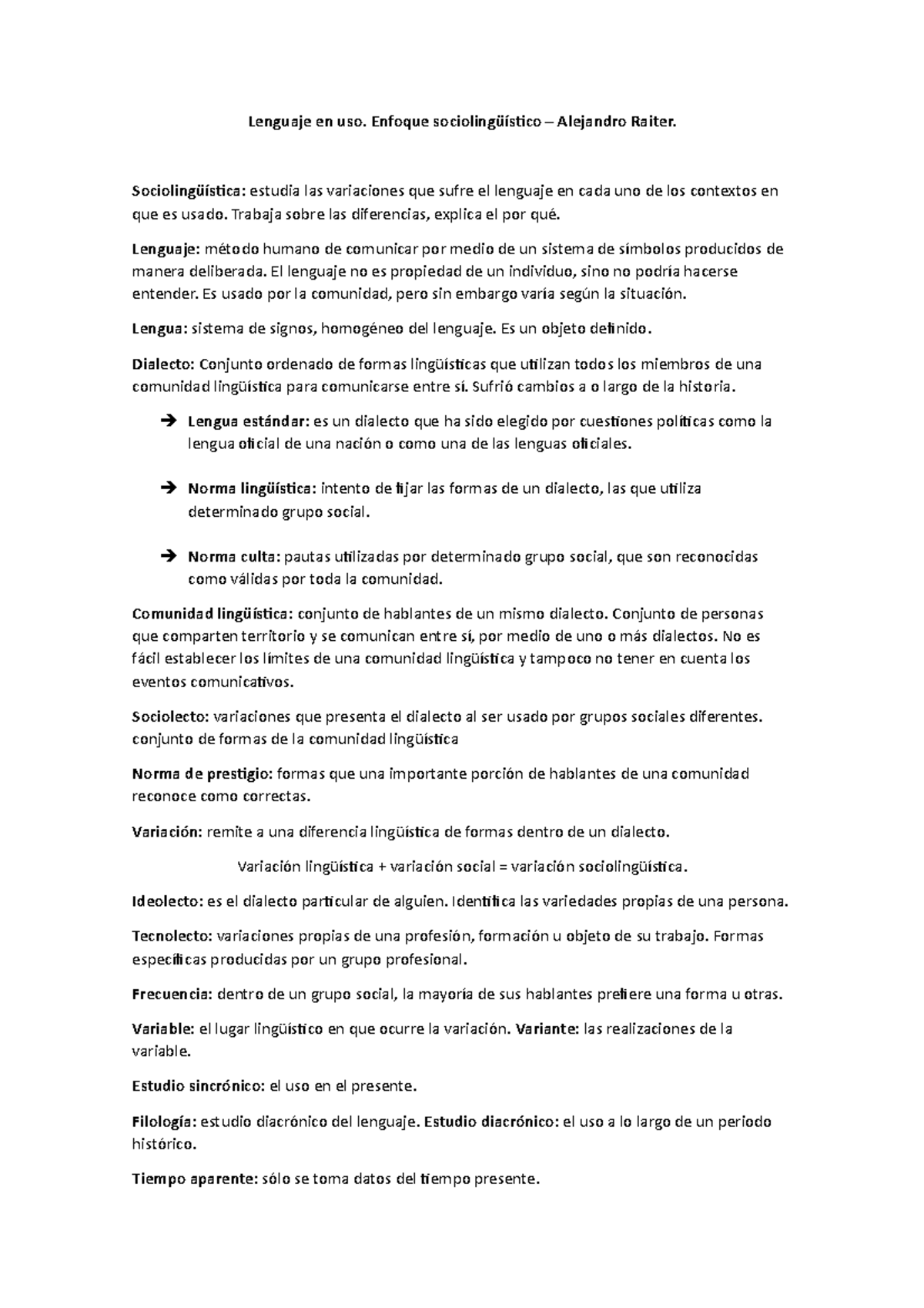 Raiter - Resumen para parcial - Lenguaje en uso. Enfoque Alejandro ...