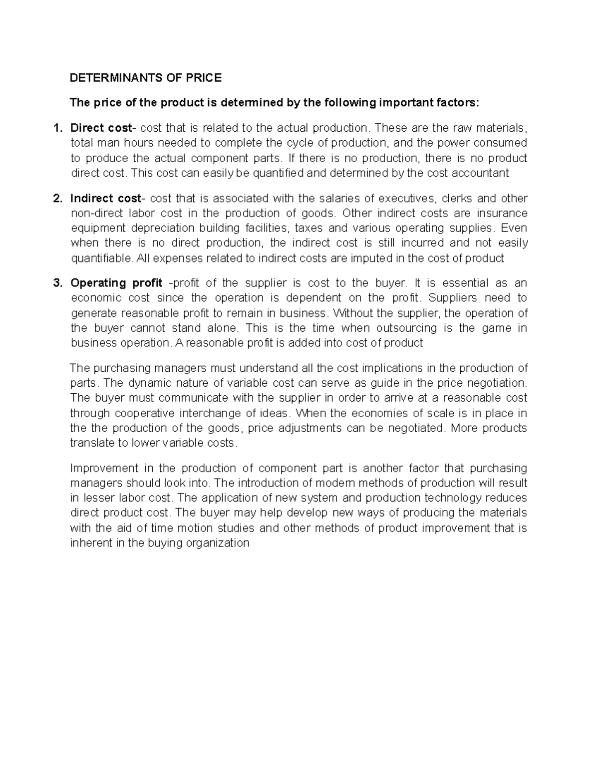 Lesson 36 Determinants OF Price - DETERMINANTS OF PRICE The price of ...