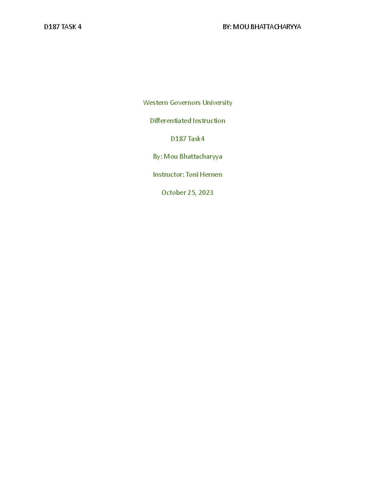 WGUDifferentiated Instruction D 187Task1 - Western Governors University ...