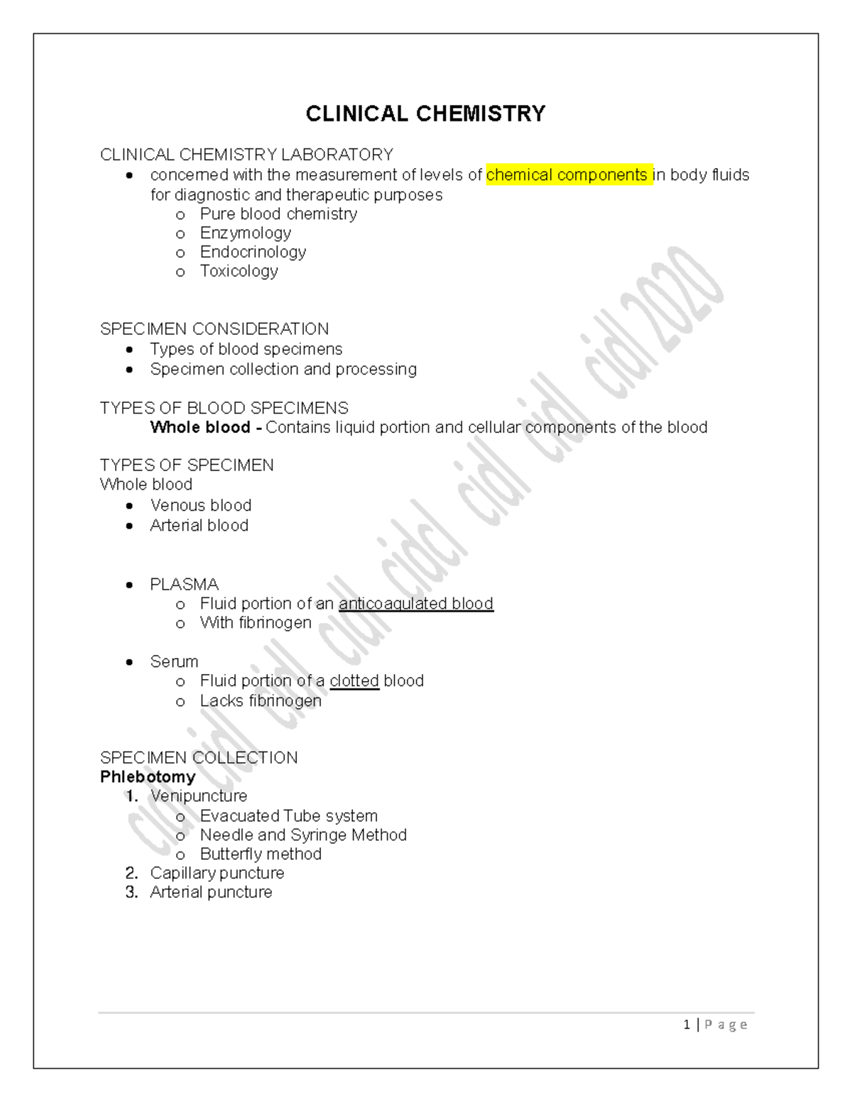 Topic 8.1 Clinical Chemistry - CLINICAL CHEMISTRY CLINICAL CHEMISTRY ...