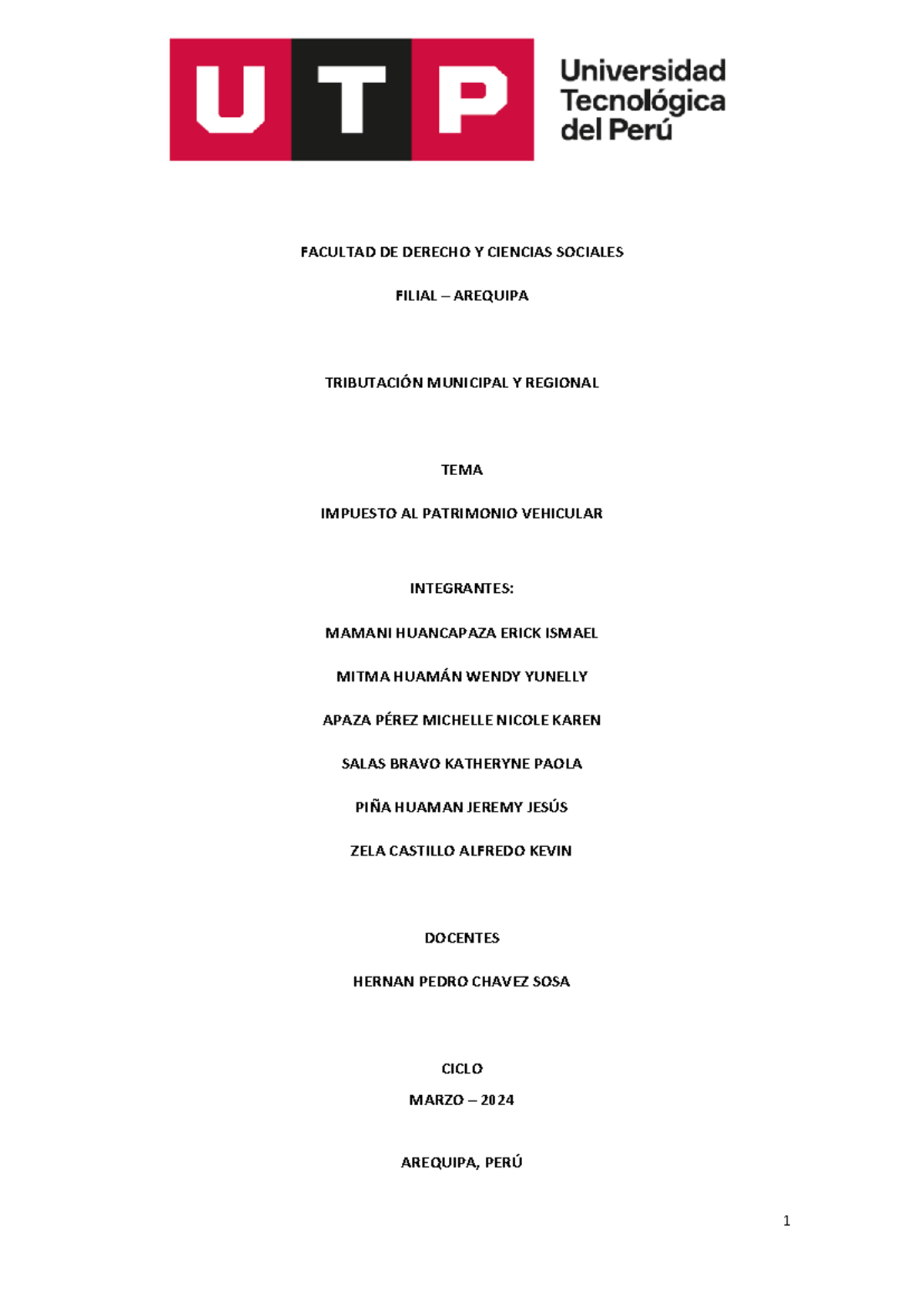 TA1 Impuesto Vehicular - FACULTAD DE DERECHO Y CIENCIAS SOCIALES FILIAL ...