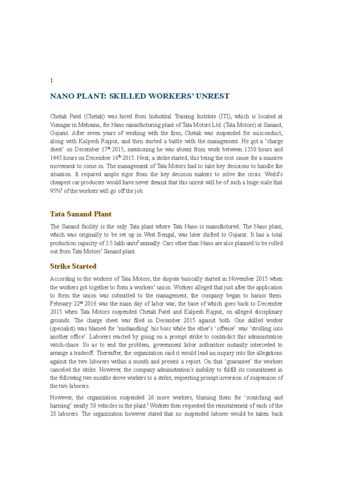 Case Nano Plant - This is the case study by IIM for management students ...