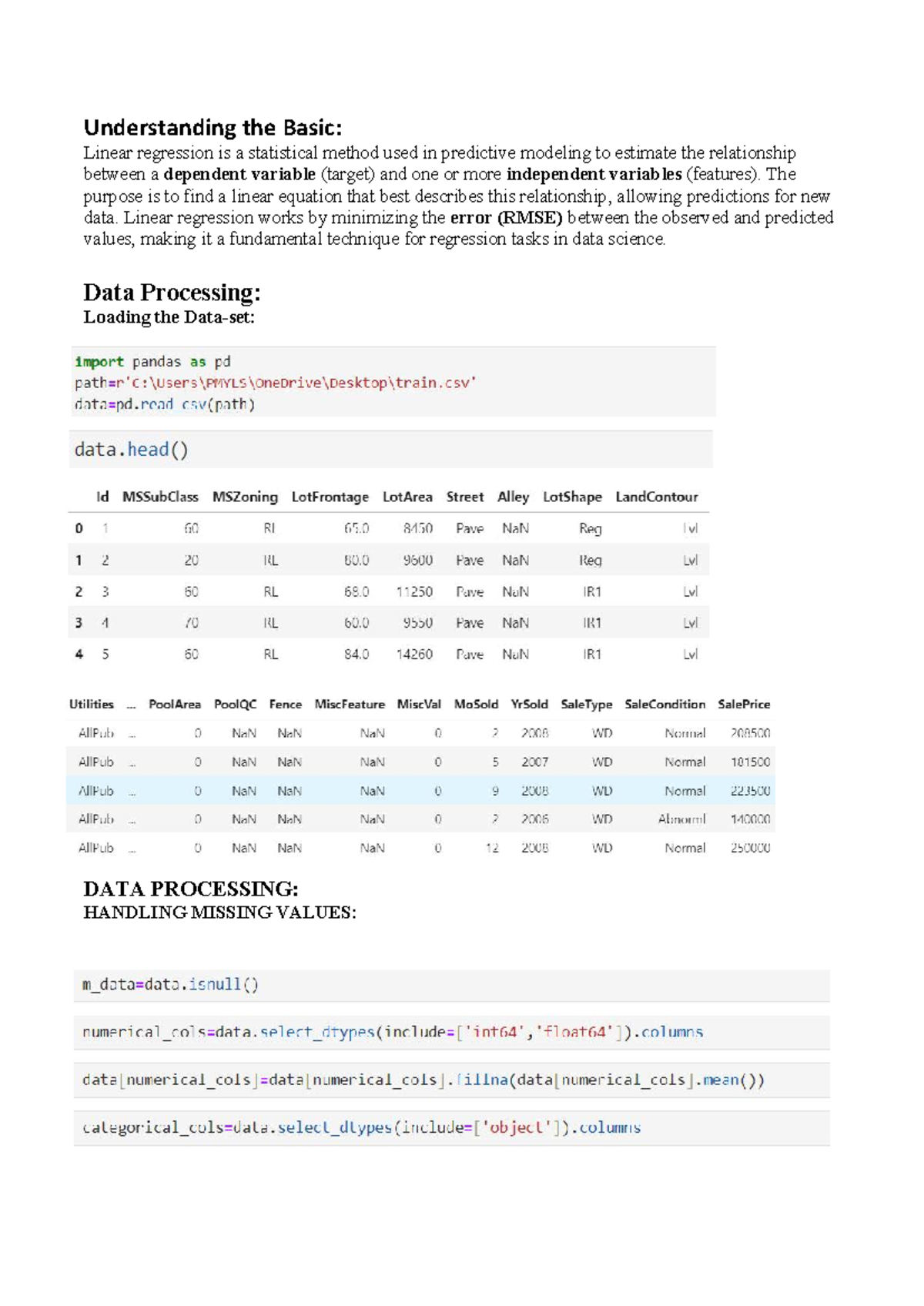 Assignment 2 - Understanding the Basic: Linear regression is a statistical method used in ...