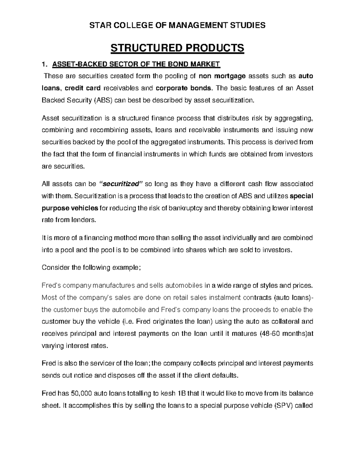 Structured Products - Revision - STRUCTURED PRODUCTS 1. ASSET-BACKED ...