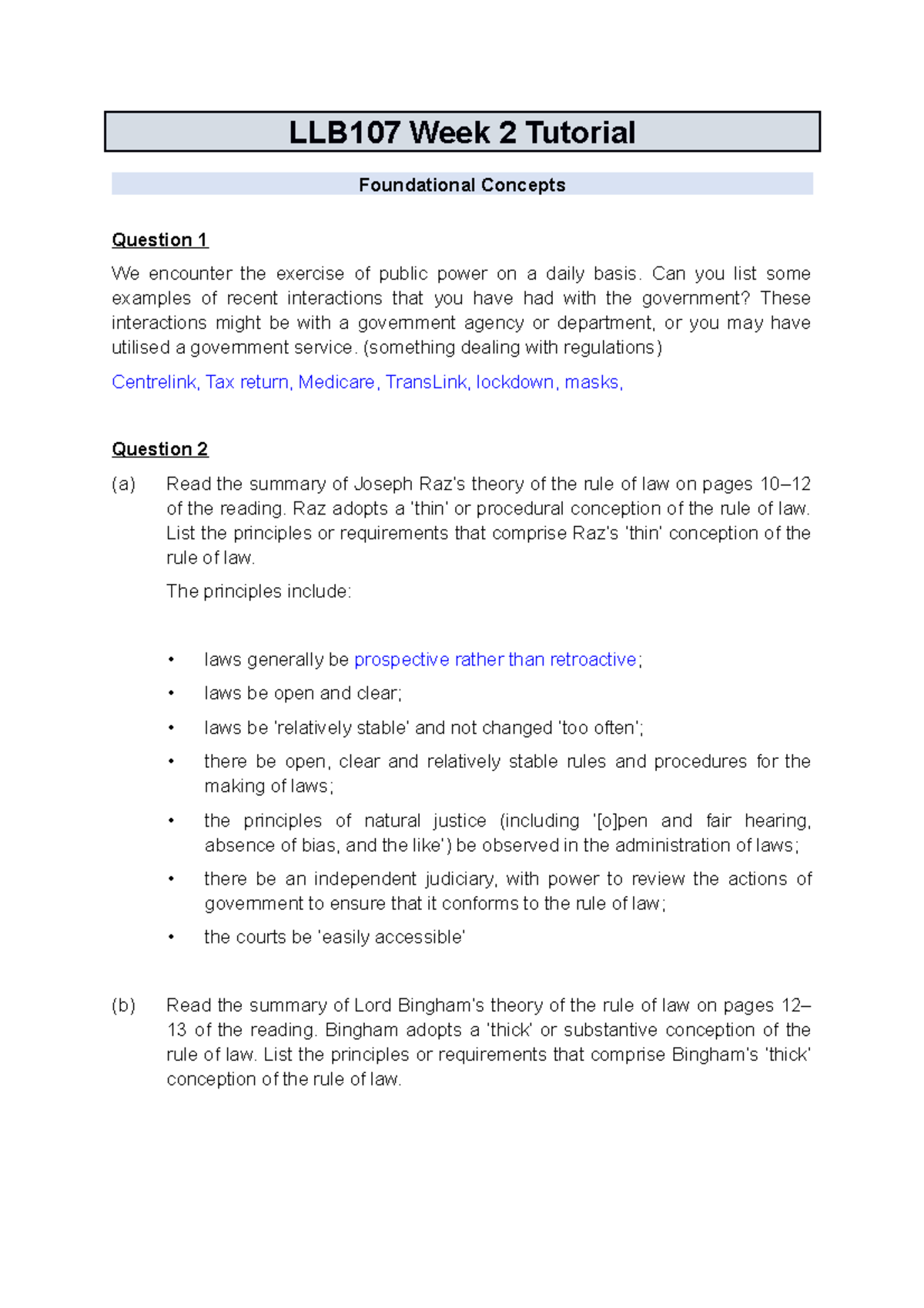 LLB107 Week 2 Tutorial 1 Foundational Concepts - LLB107 Week 2 Tutorial Foundational Concepts ...