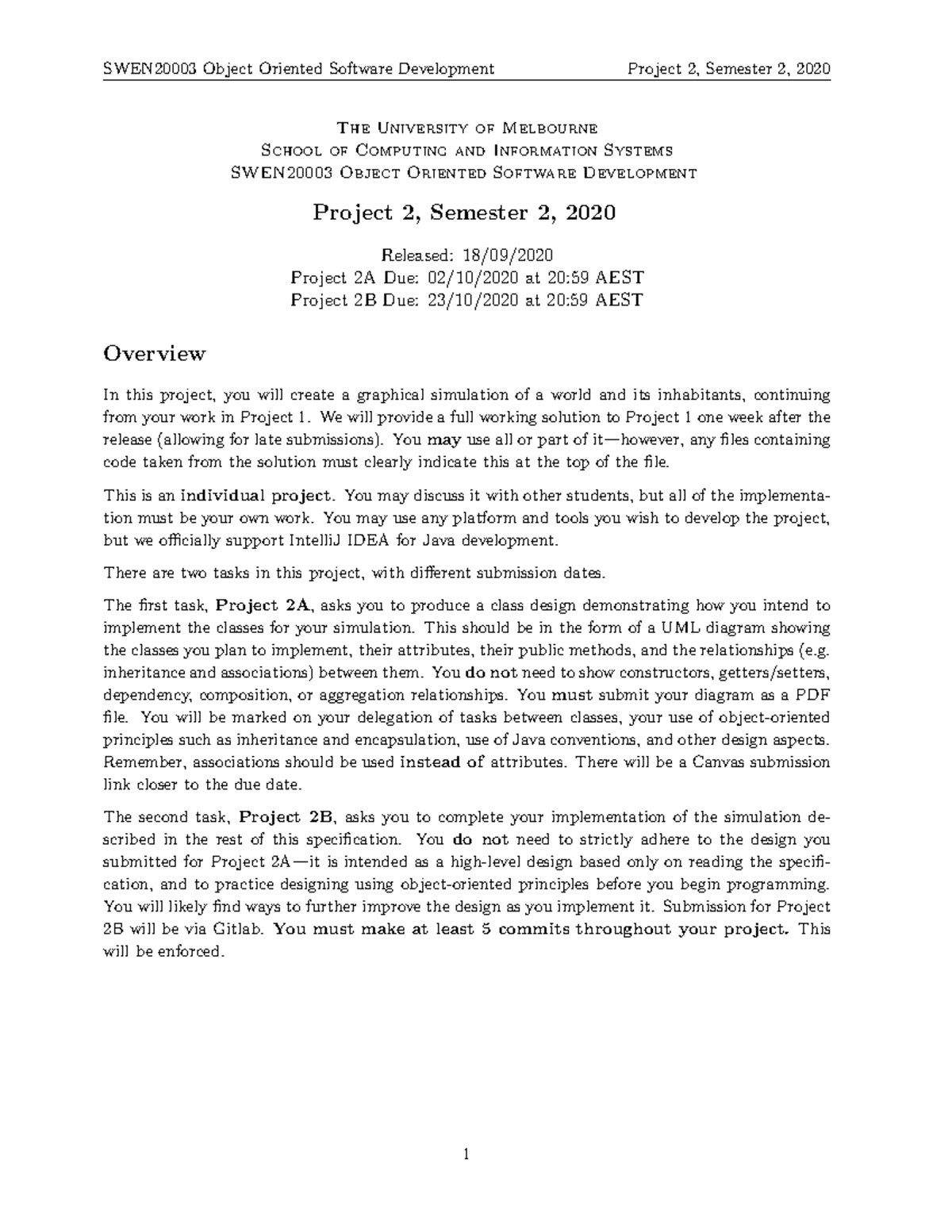 Project 2 Specification SEM 2 2020 - The University of Melbourne School of Computing and ...