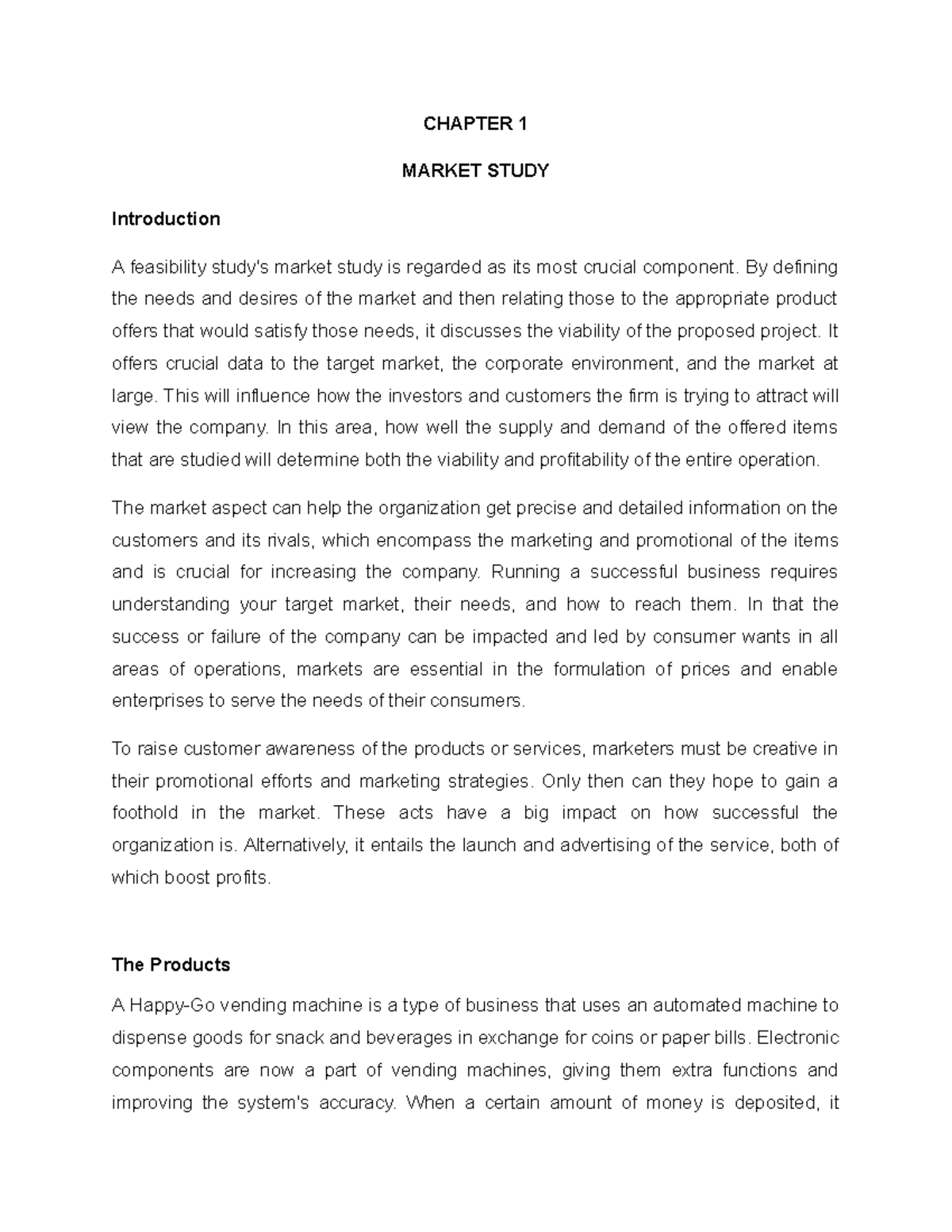 Chapter-1-marketstudy - CHAPTER 1 MARKET STUDY Introduction A feasibility study's market study ...
