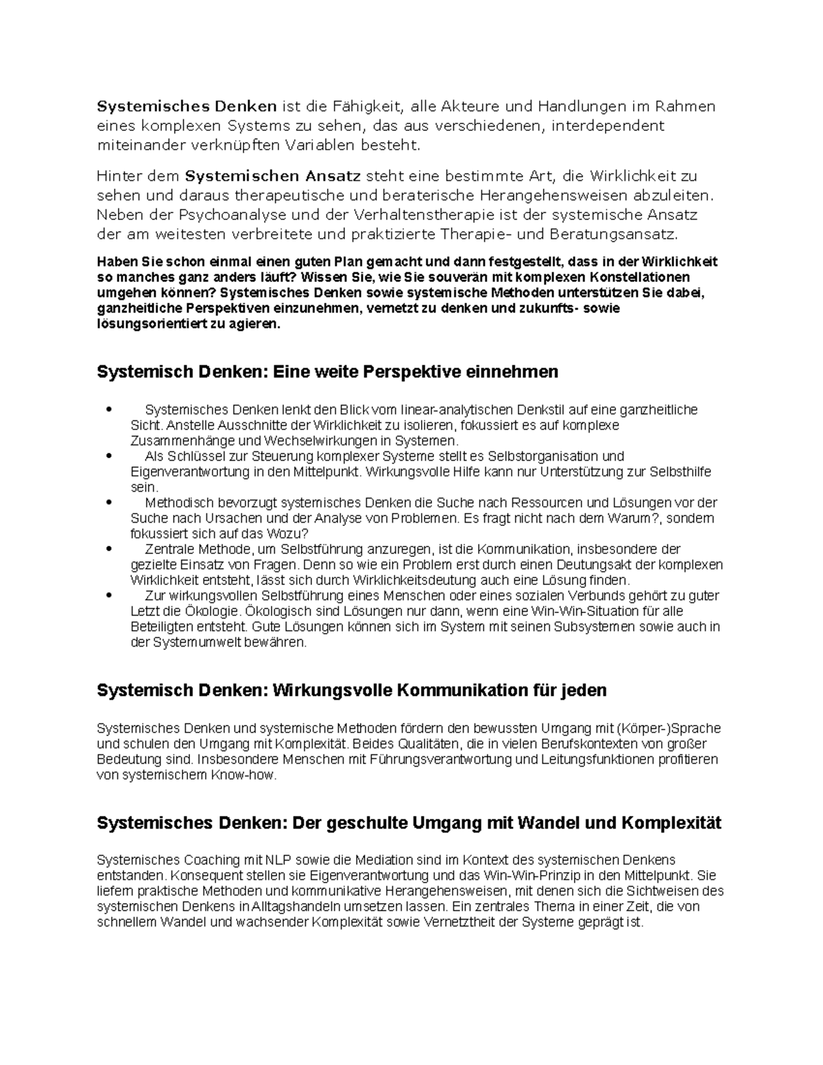 Systemisches Denken - Hinter dem Systemischen Ansatz steht eine ...