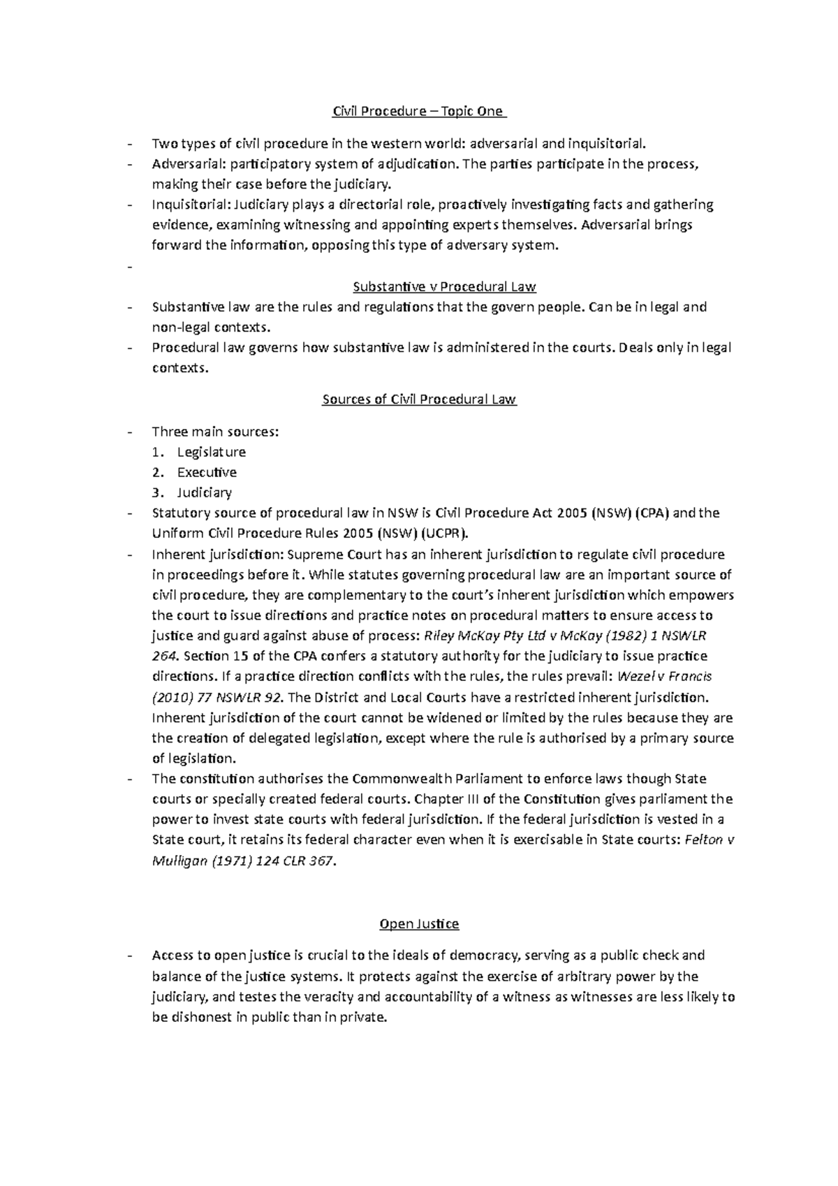 Civil Procedure Law Notes Civil Procedure Topic One Two Types Of