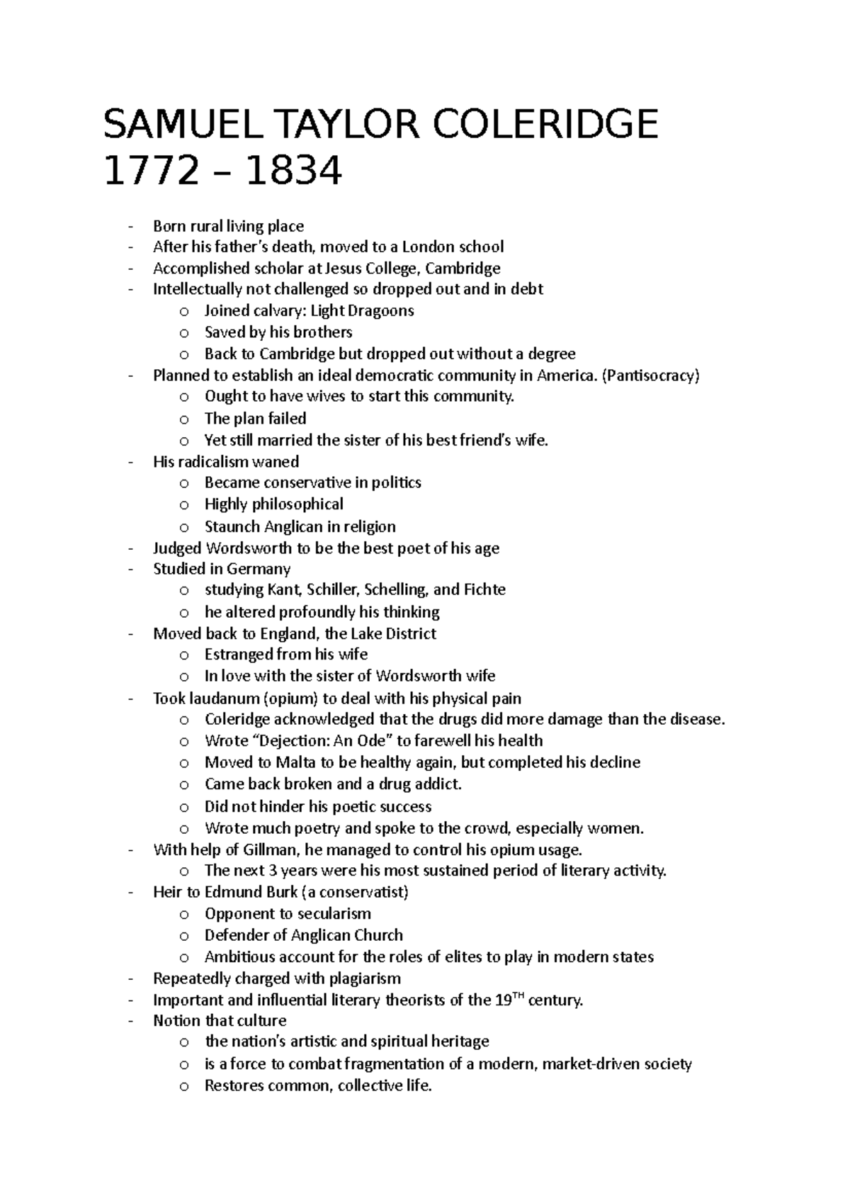 Intro Coleridge - SAMUEL TAYLOR COLERIDGE 1772 – 1834 Born rural living ...