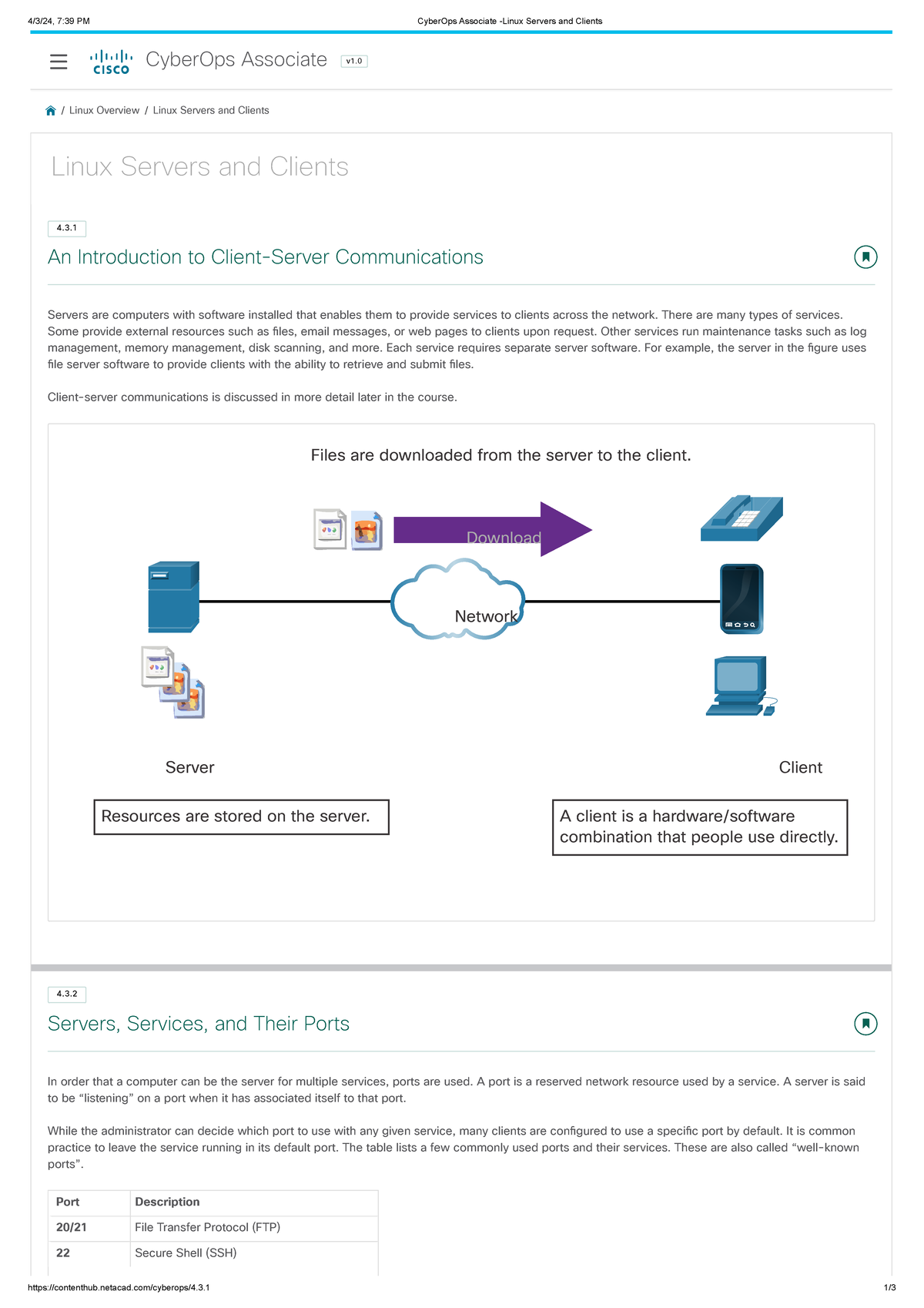 Cyber Ops Associate -Linux Servers and Clients - 4/3/24, 7:39 PM CyberOps Associate -Linux ...