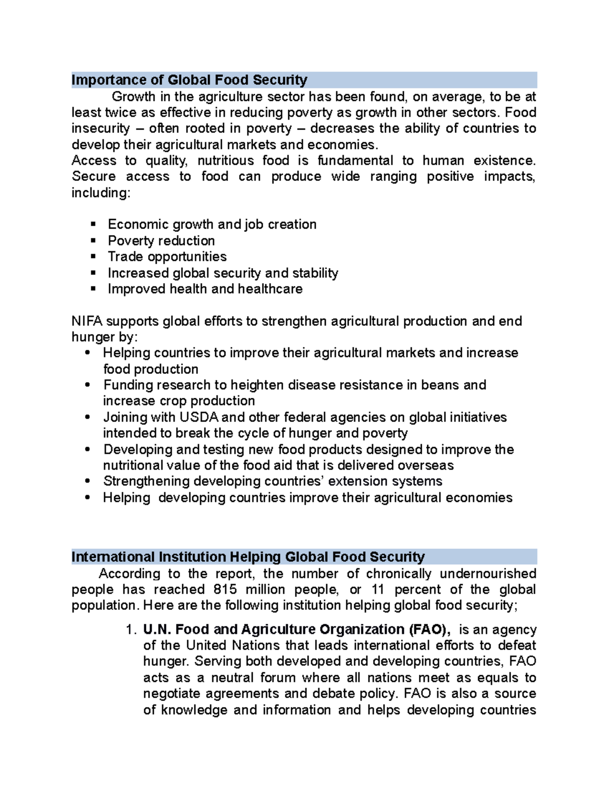 Importance of Global Food Security - Food insecurity – often rooted in ...