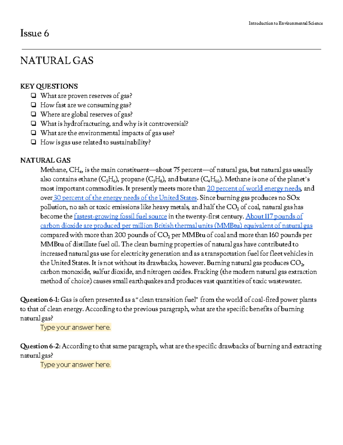 Issue 6 Natural Gas - notes - Introduction to Environmental Science ...