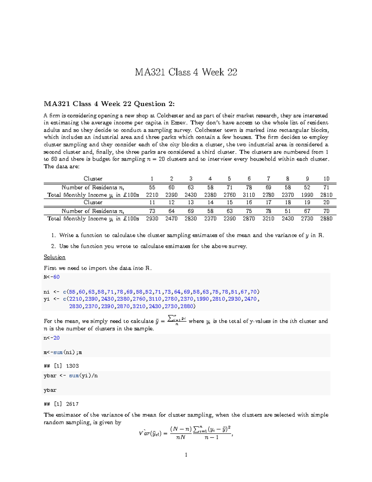 6. MA231 Class 4 Week22 Q2solution - MA321 Class 4 Week 22 MA321 Class 4 Week 22 Question 2: A ...