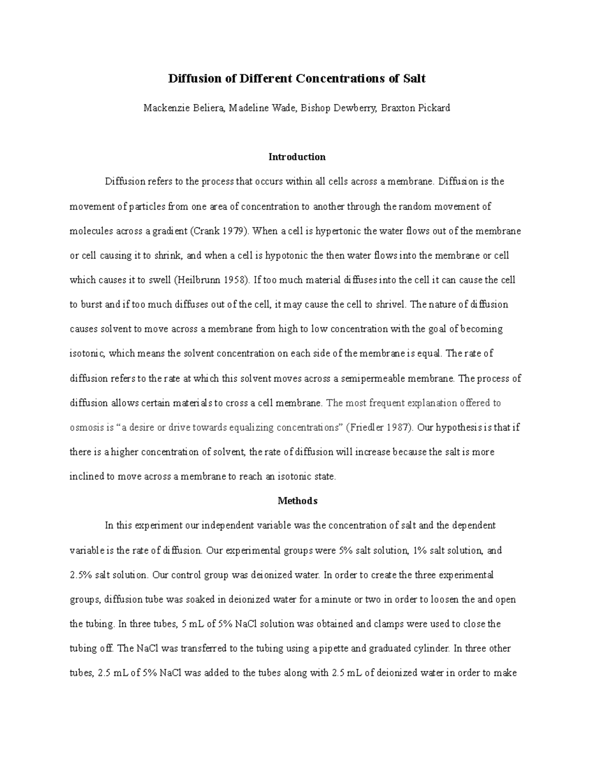 Diffusion of Different Concentrations of Salt - Diffusion of Different ...