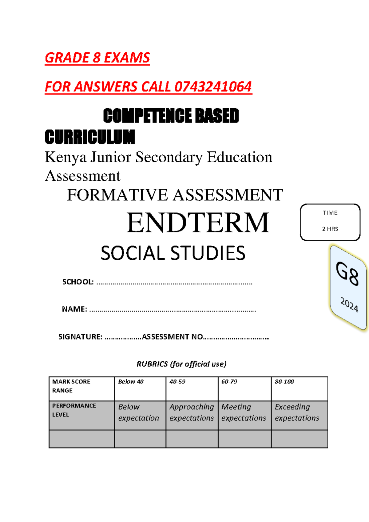 Grade 8 Exams-1 - Targeter wings assessment term 2 - GRADE 8 EXAMS FOR ...