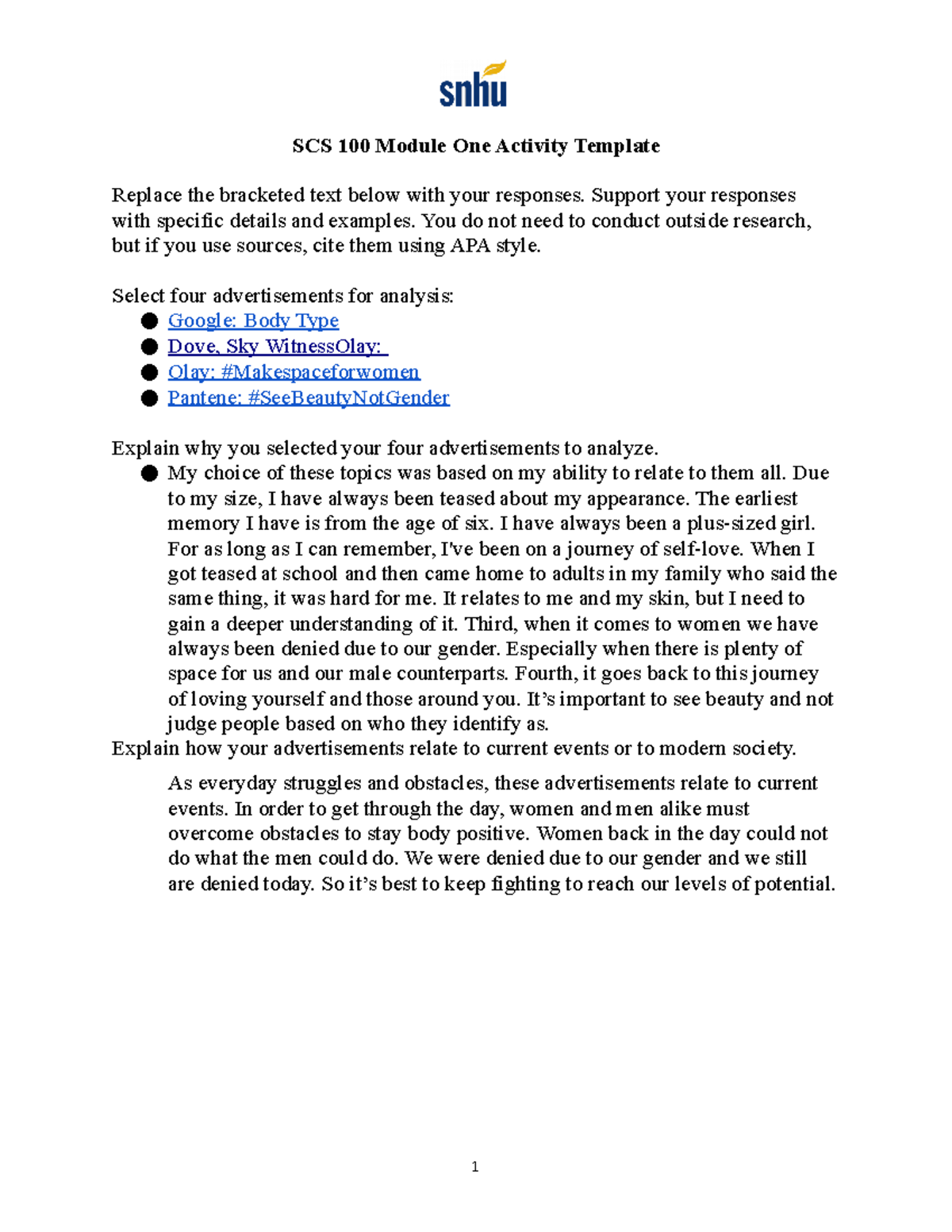 SCS 100 Module One Activity Template - SCS 100 Module One Activity ...