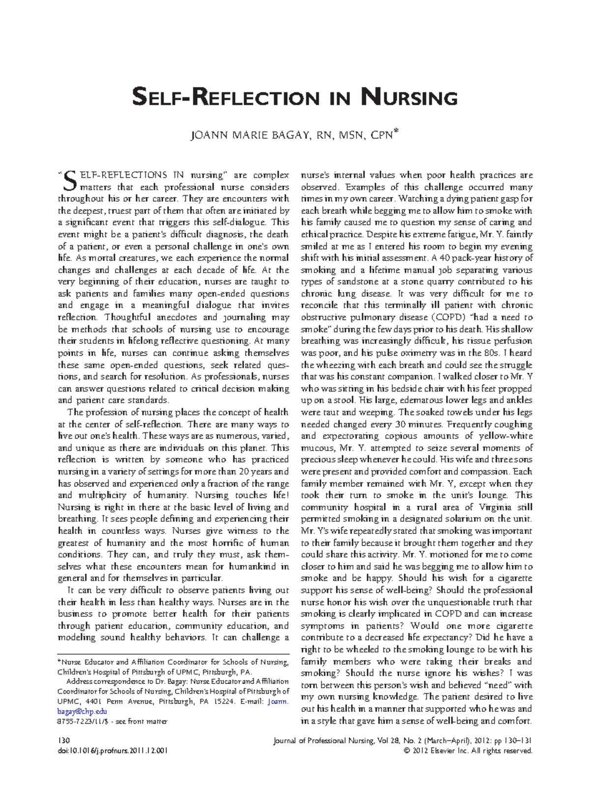 Self-reflection in Nursing - SELF-REFLECTION IN NURSING JOANN MARIE ...