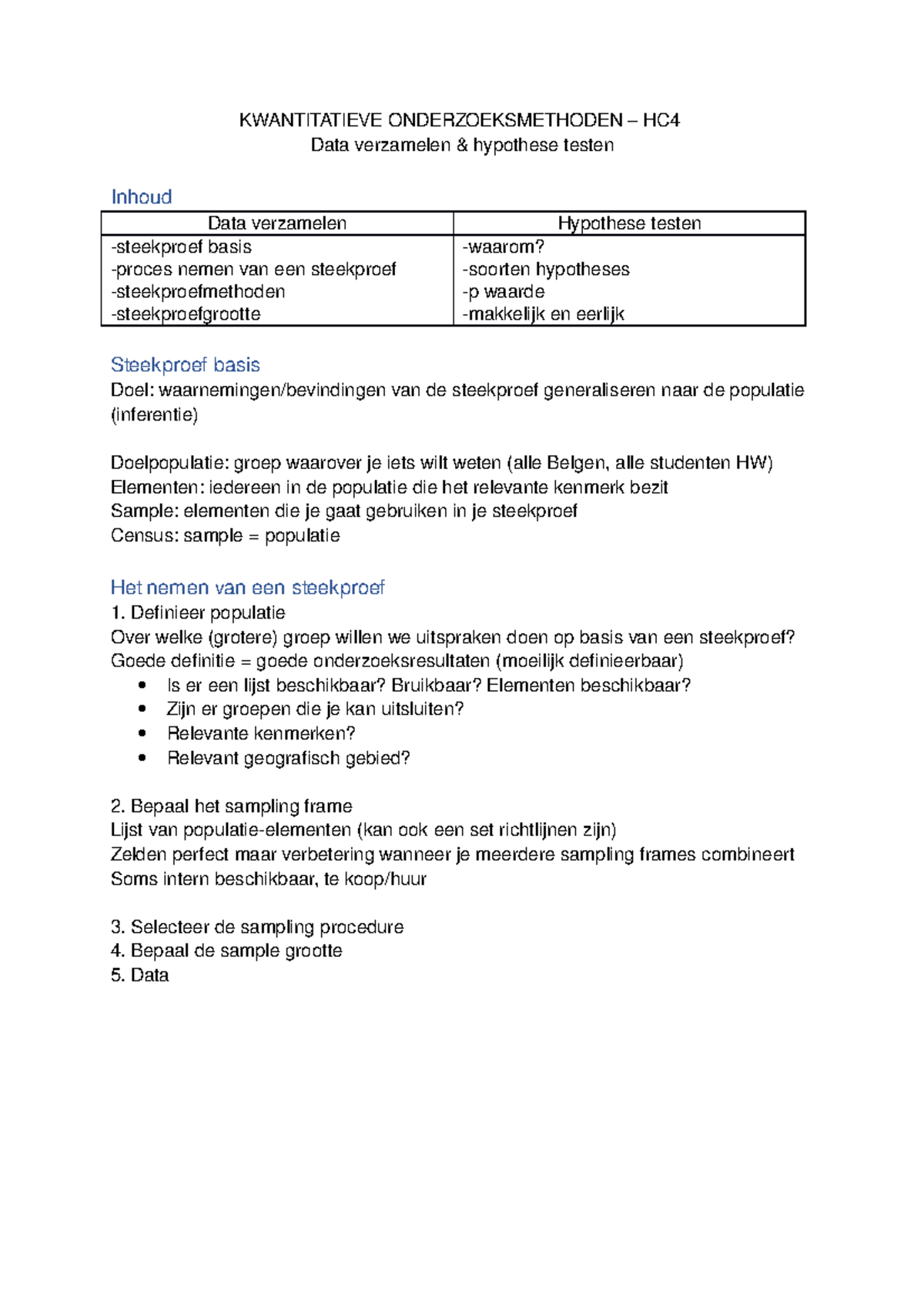 Kwantitatieve Onderzoeksmethoden HC4 - KWANTITATIEVE ONDERZOEKSMETHODEN ...