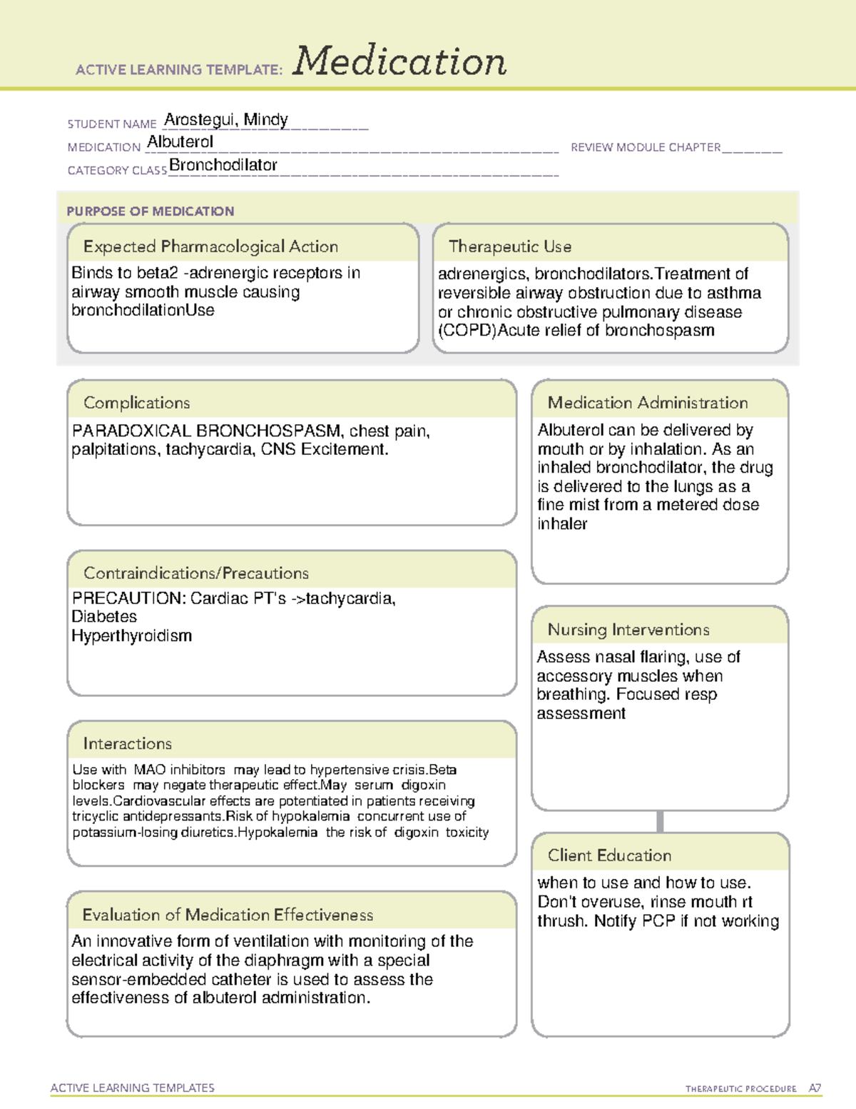 Albuterol - ACTIVE LEARNING TEMPLATES THERAPEUTIC PROCEDURE A ...